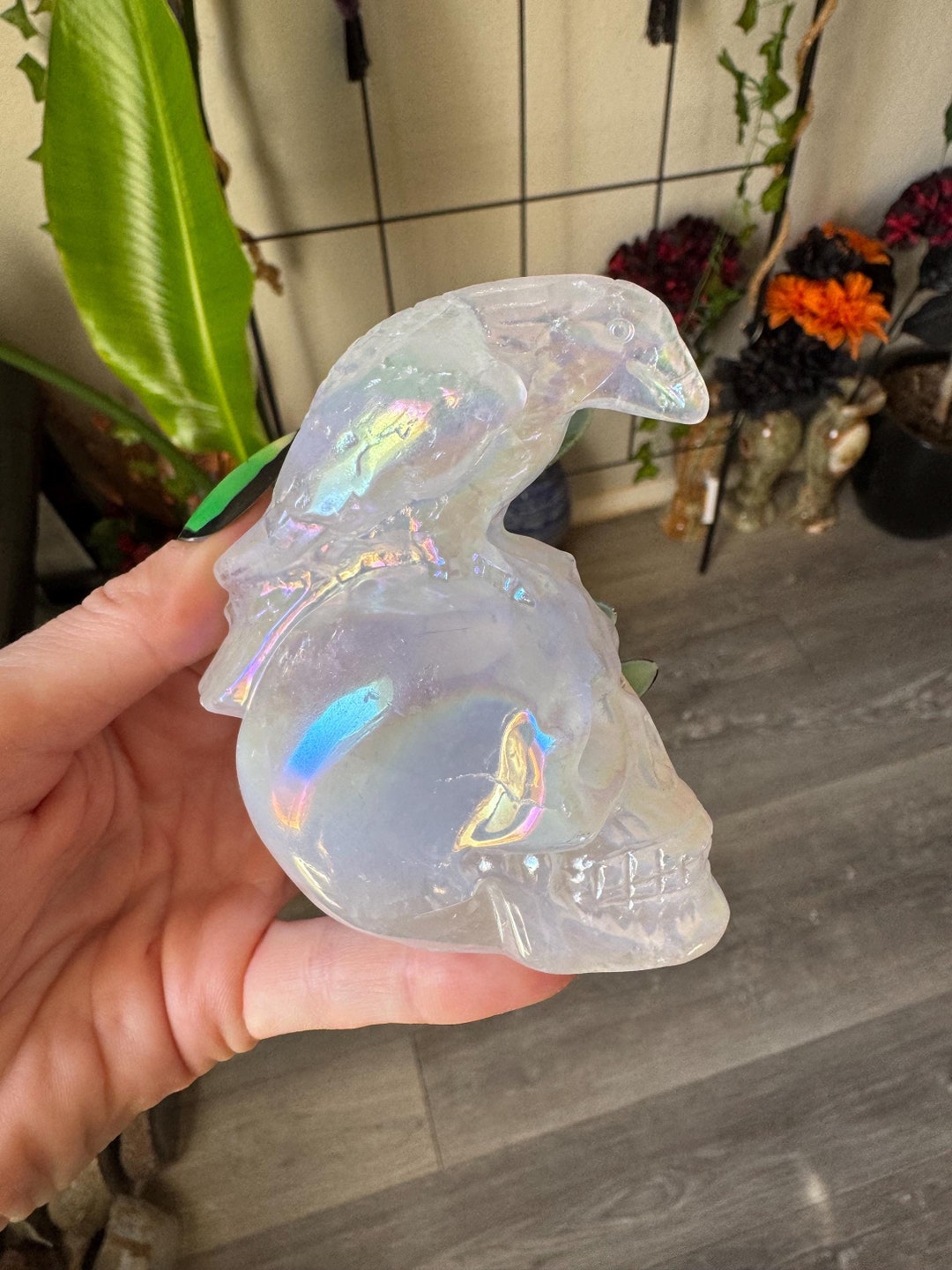Angel Aura Quartz Raven on Skull Crystal | Natural Stone With Aura ...