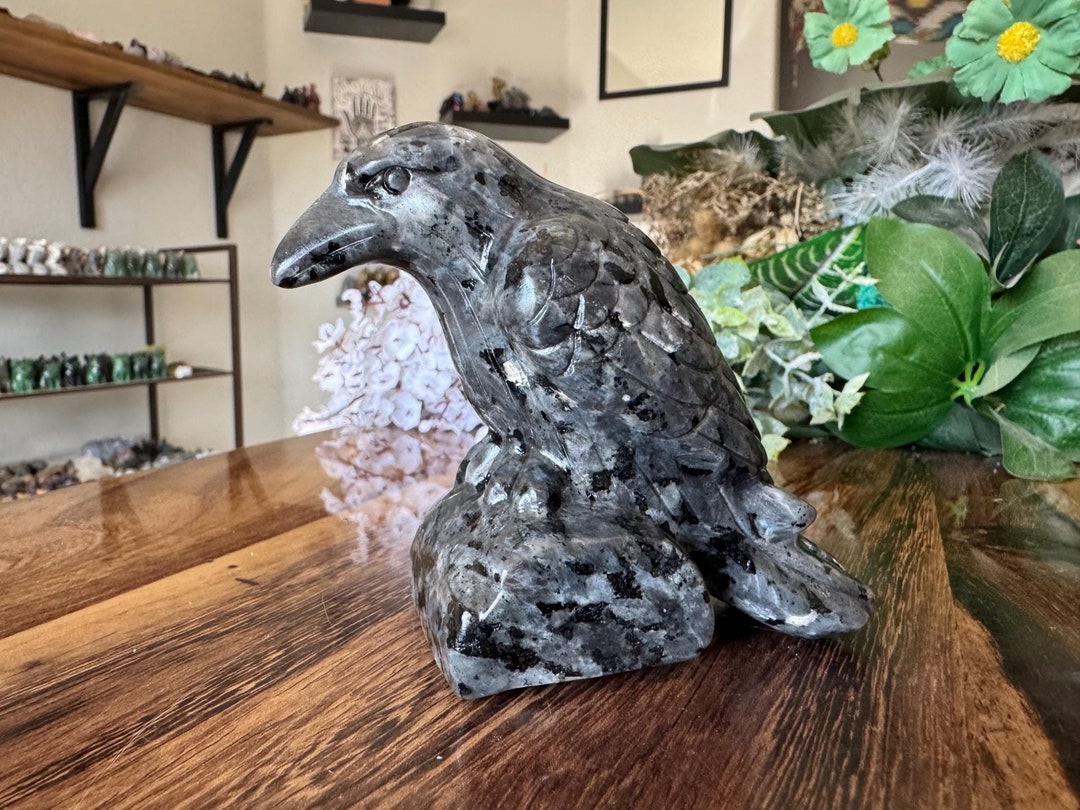 Larvikite Raven Crow Crystal | Natural Stone Carved and Polished Bird ...