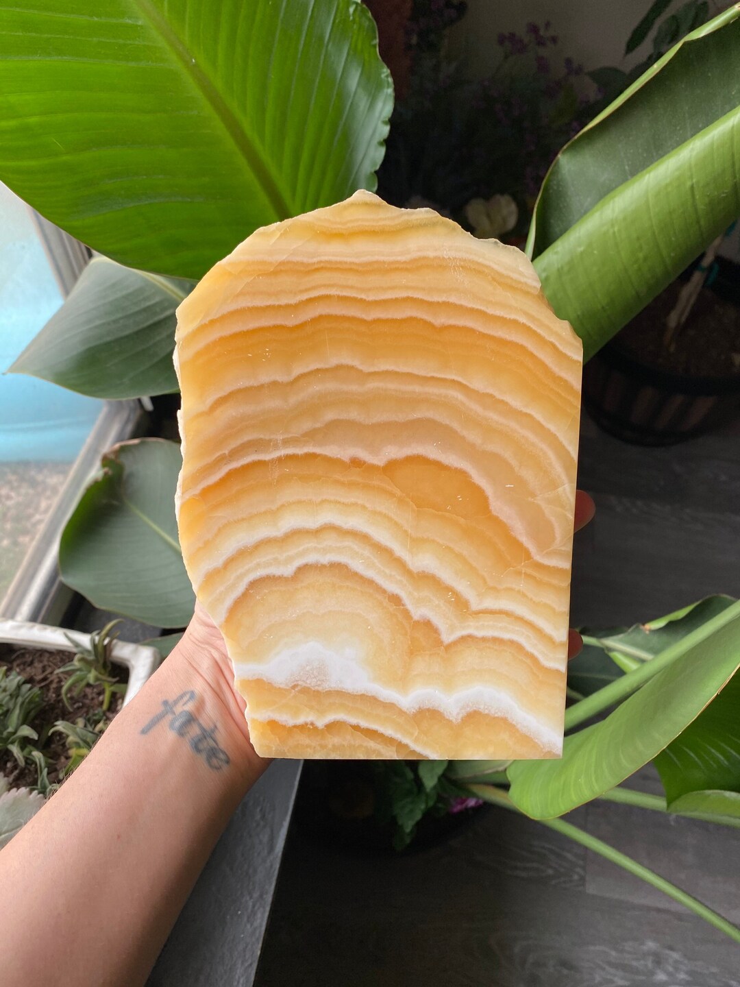 2.6lb Orange Calcite Slab Large XL | Natural Carved and Polished ...