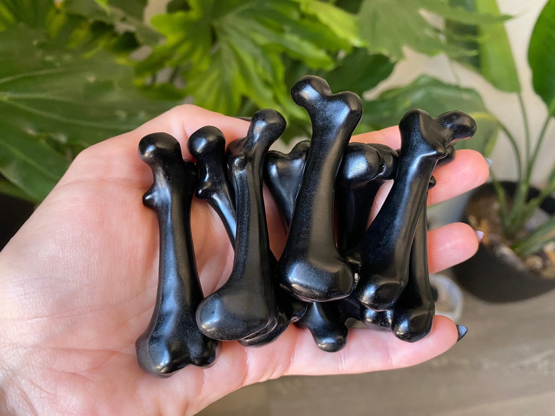 Black Obsidian Bone Crystal | Natural Stone Carved and Polished ...