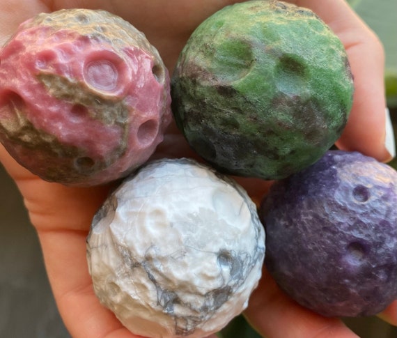 Crystal Full Moon Carved Natural Stone Lepidolite Howlite - Etsy