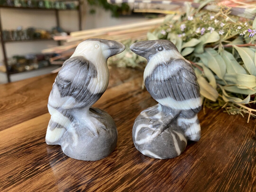 Shell Jade Raven Crystal | Natural Carved Shell Jade Stone Crow Bird ...
