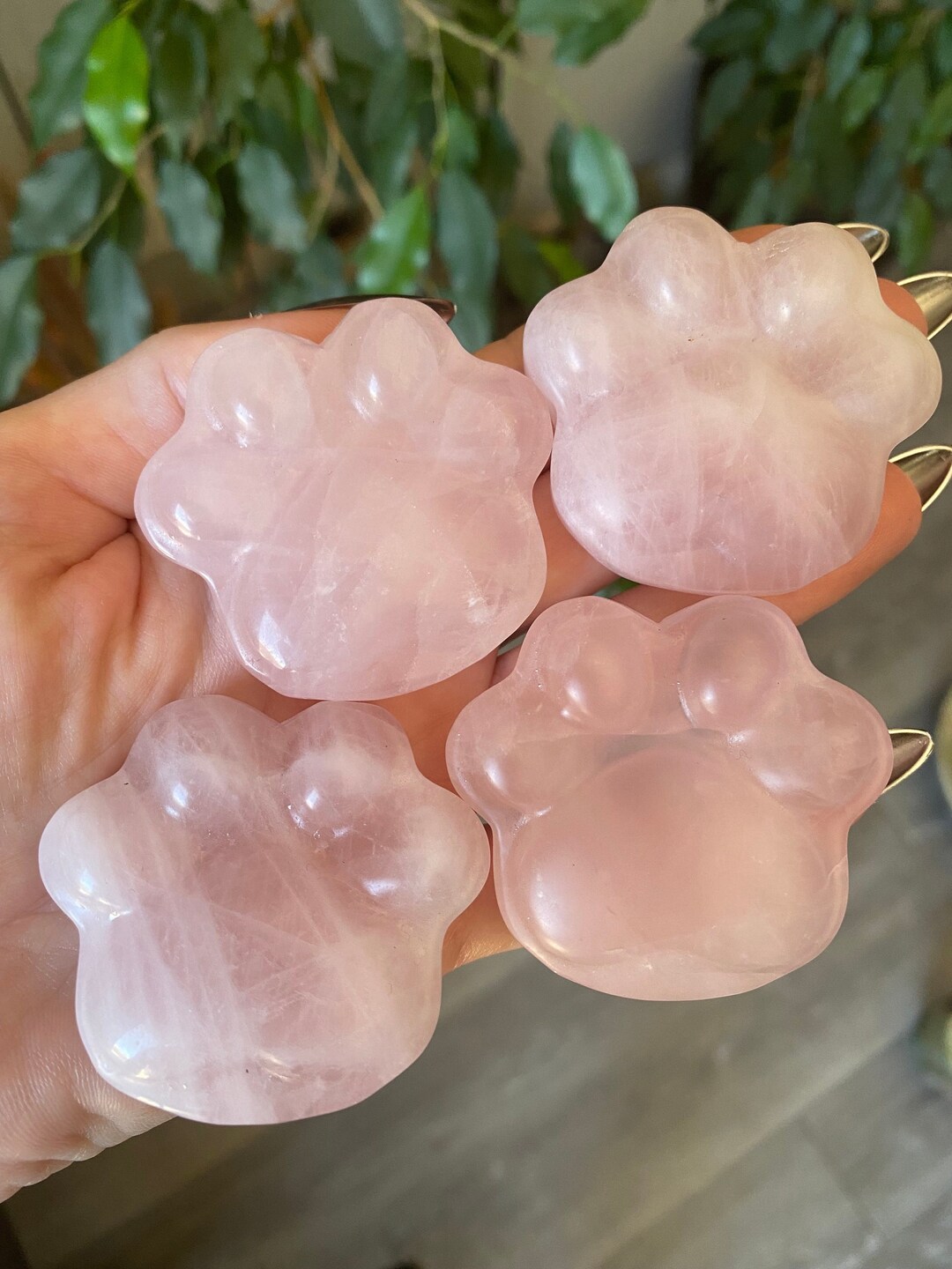 Rose Quartz Paw Print Crystal | Natural Rose Quartz Stone Carved and ...