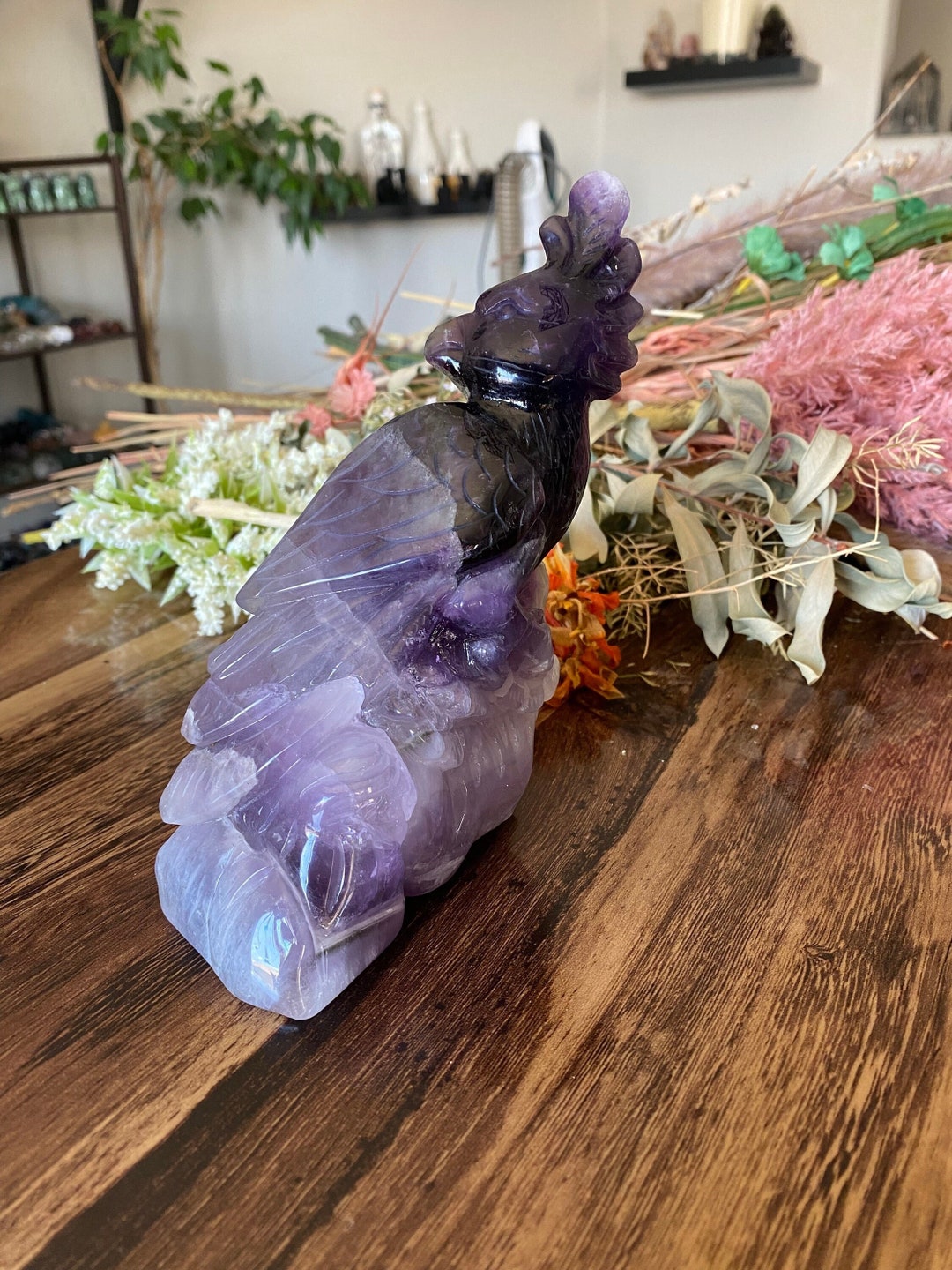 1.4lb Amethyst Bird Crystal | Natural Stone Carved & Polished Cockatoo ...