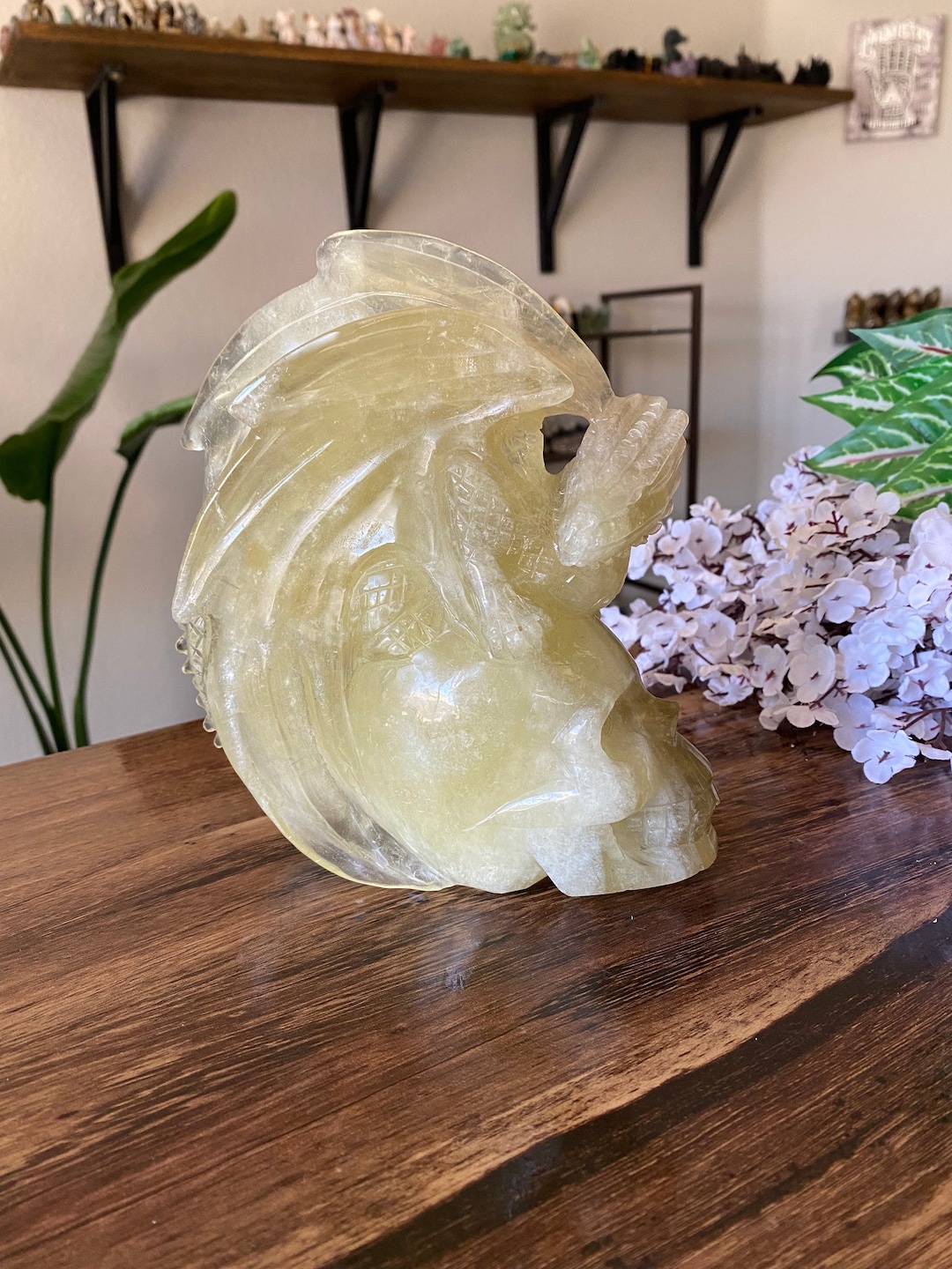 3.3lb Citrine Quartz Dragon on Skull Carving Large | Natural Stone ...