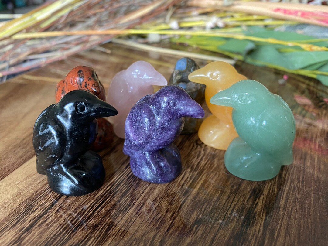 Crystal Bird Assorted | Carved Natural Stone Raven Crow | Witchy Animal ...