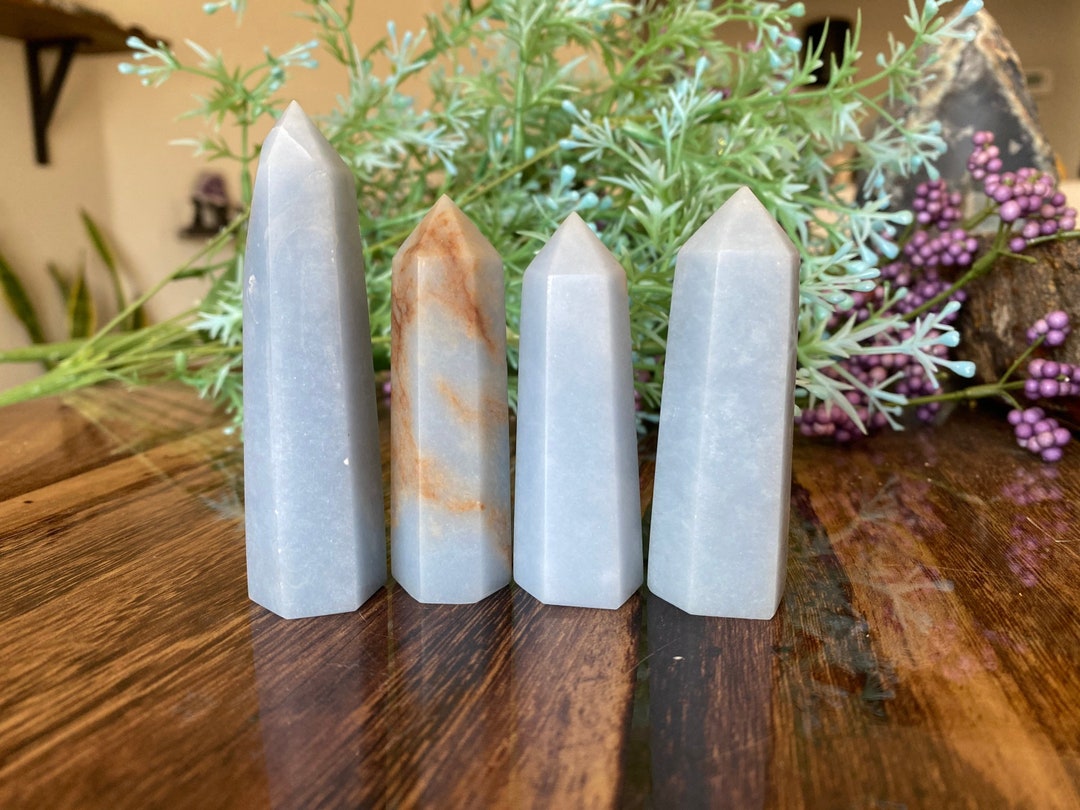 Angelite Tower Point Crystal Natural Blue Anhydrite Stone - Etsy