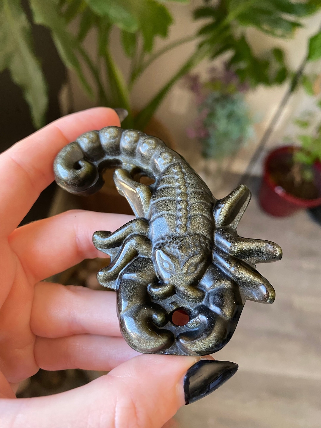 Black Obsidian Scorpion Crystal | Natural Stone Obsidian Gold Sheen ...