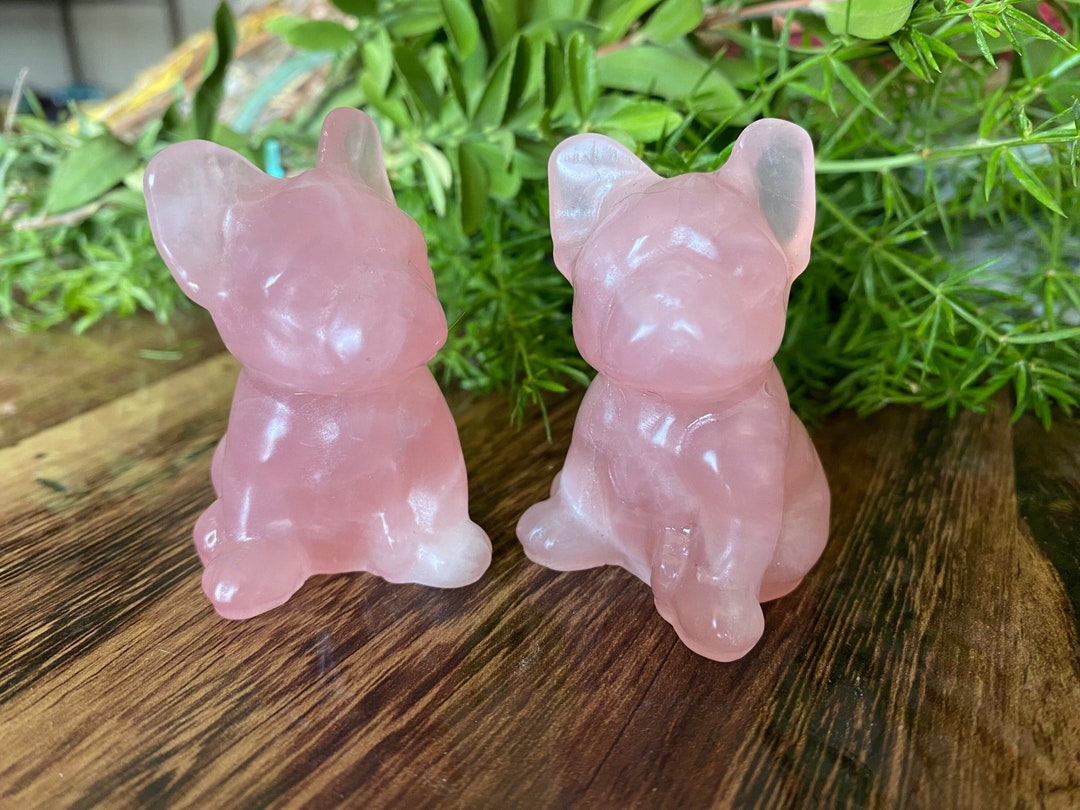 Rose Quartz Dog Crystal Natural Rose Quartz Stone Carved and Polished ...