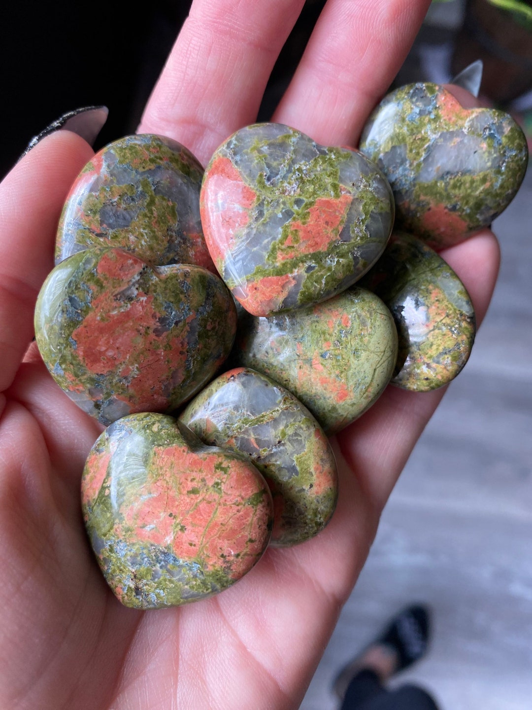 Unakite Heart Crystal | Natural Stone Carved and Polished Heart ...