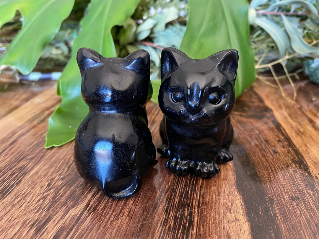 Black Obsidian Cat Crystal Natural Stone Carved and Polished - Etsy