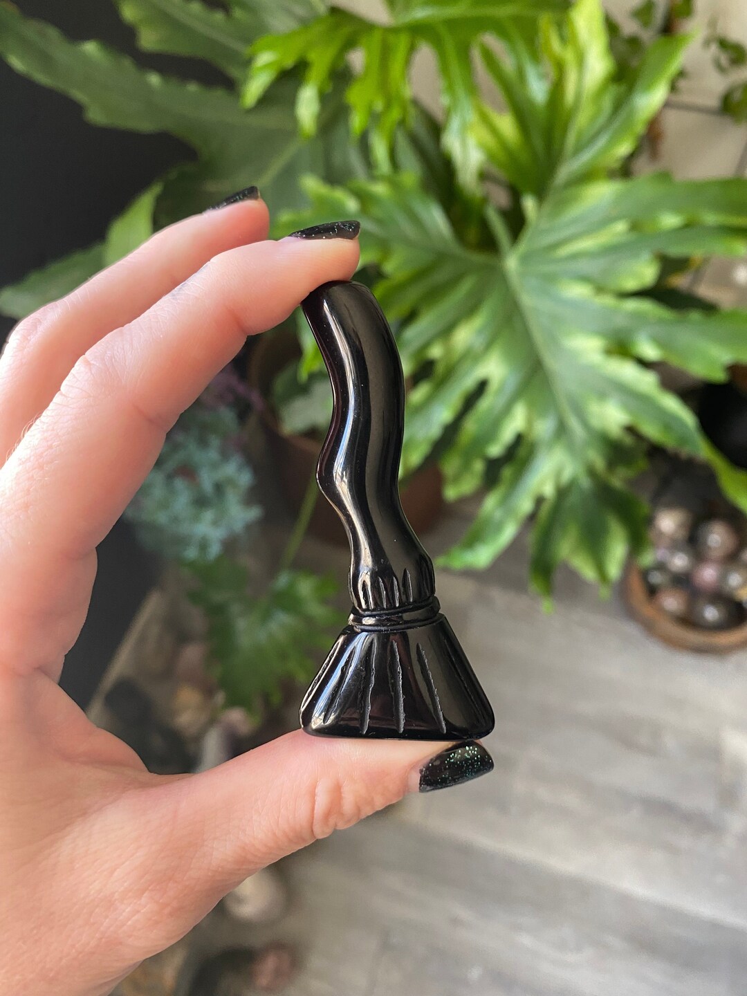 Black Obsidian Broom Crystal | Natural Stone Carved and Polished ...
