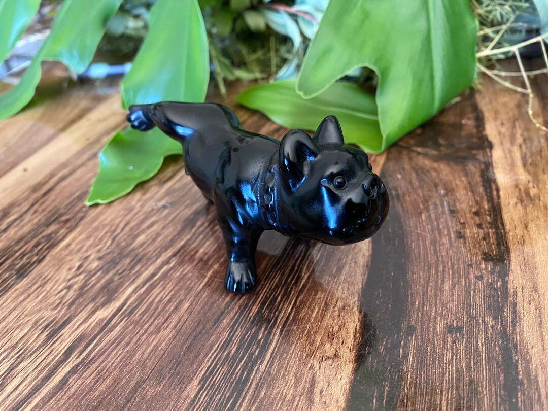 Black Obsidian Bulldog Crystal | Natural Carved and Polished Peeing Dog ...