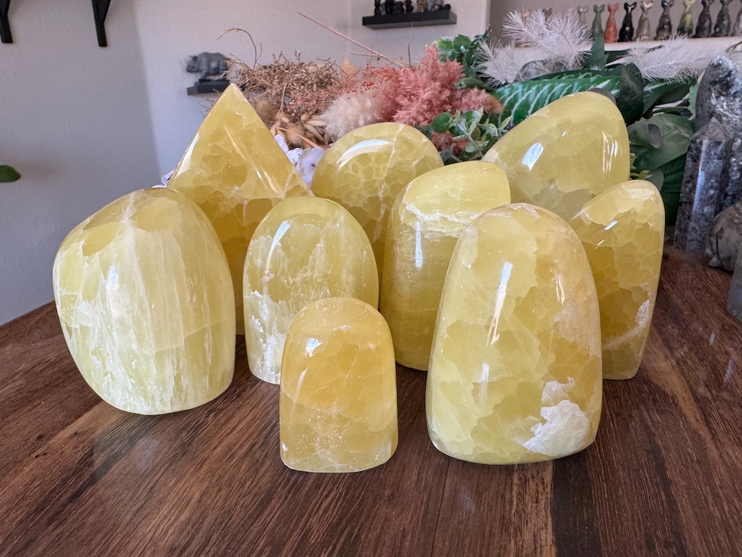 Lemon Calcite Crystal Free Forms | Natural Carved & Polished Stone ...