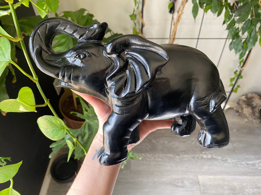 8.7lb Black Obsidian Elphant Crystal Large Natural Stone Carved ...