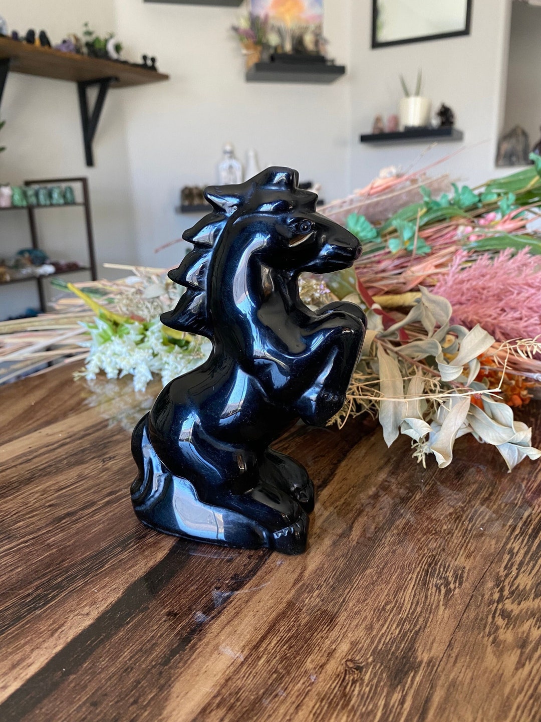 1.4lb Black Obsidian Horse Crystal | Natural Stone Carved and Polished ...