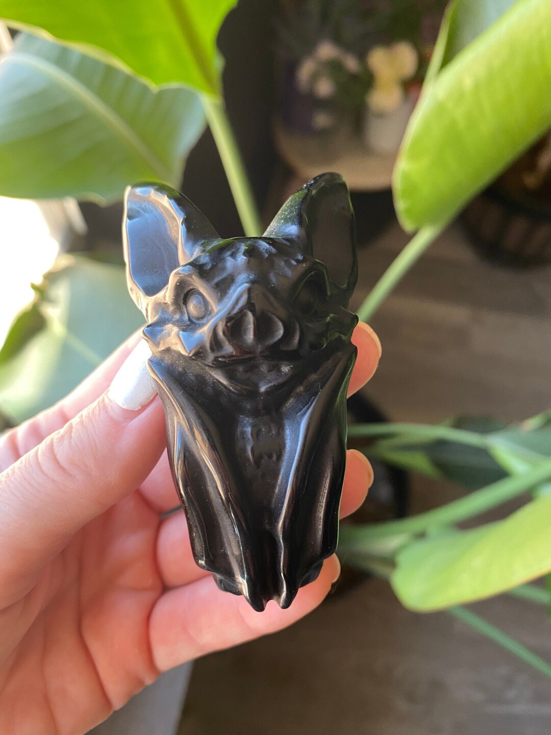 Black Obsidian Bat Crystal | Natural Carved and Polished Black Obsidian ...