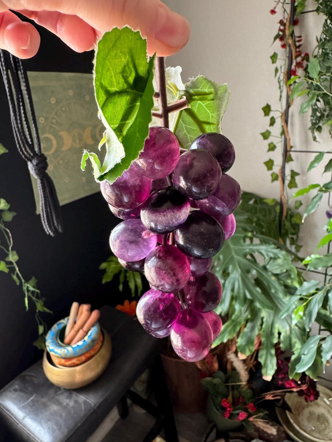 Purple Fluorite Grape Cluster Crystal Carved and Polished Natural Stone ...