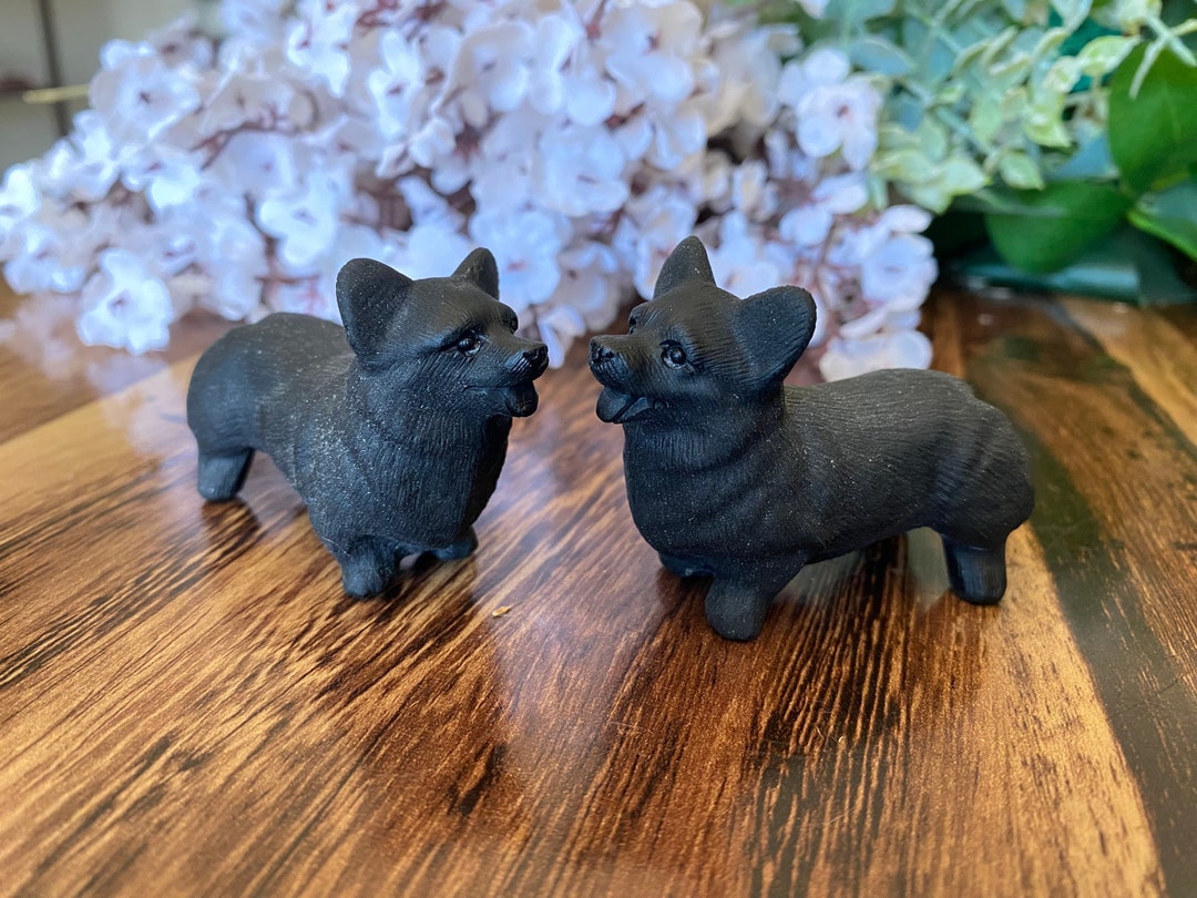 Black Obsidian Corgi Dog | Natural Stone Carved Dog | Metaphysical Home ...