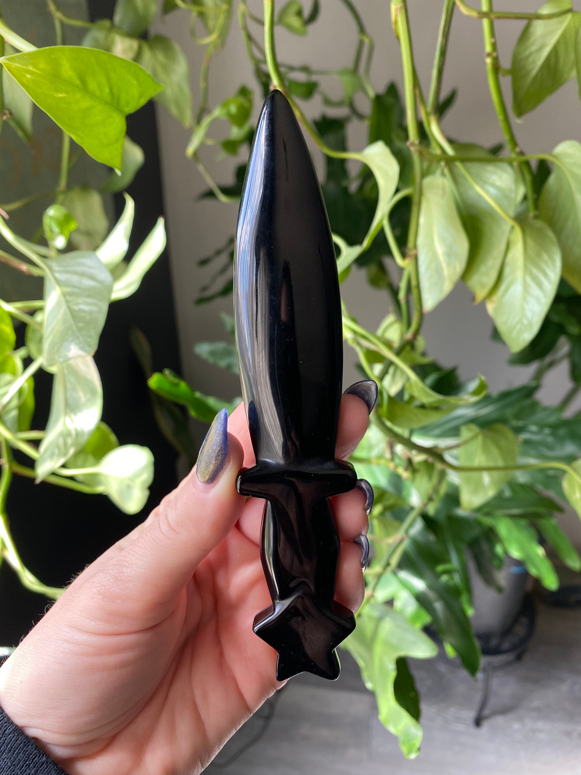 Black Obsidian Dagger Crystal Natural Stone Carved and - Etsy