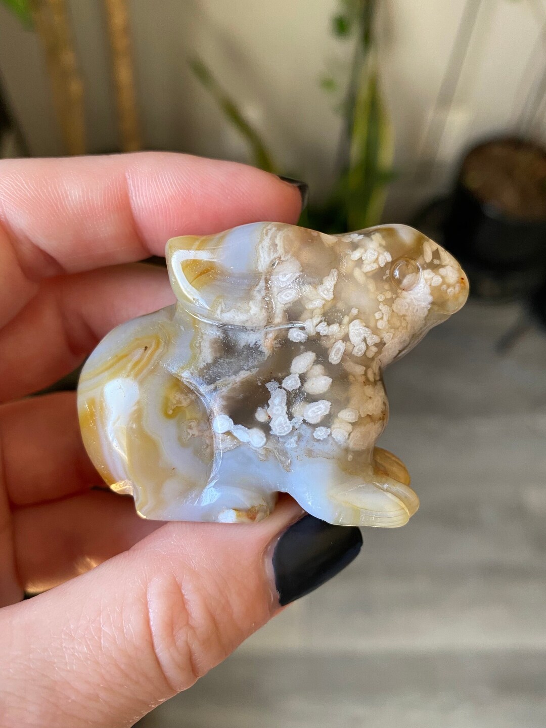 Flower Agate Rabbit Carved and Polished Natural Crystal Bunny Self ...
