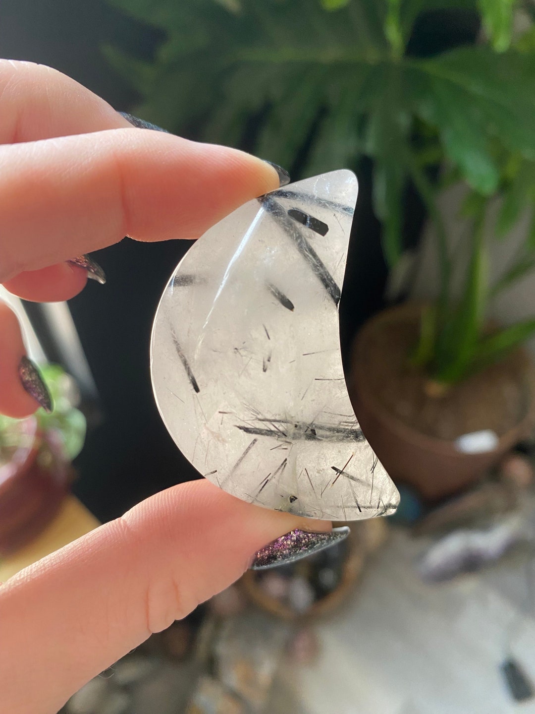 Tourmilated Quartz Moon Crystal | Natural Black Tourmaline Quartz ...