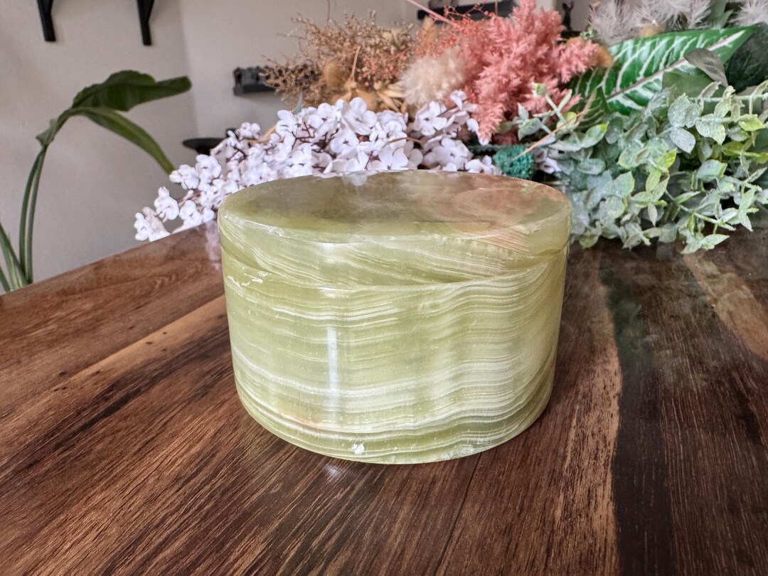 1.8lb Green Onyx Crystal Container | Natural Banded Stone Carved ...