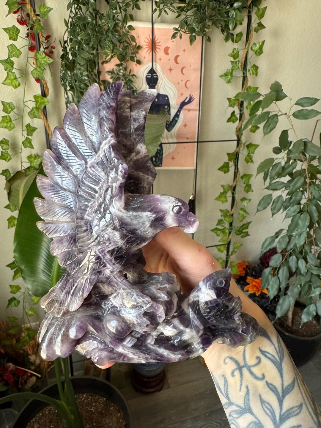 1.7lb Chevron Amethyst Hawk Crystal | Dream Amethyst Natural Stone ...