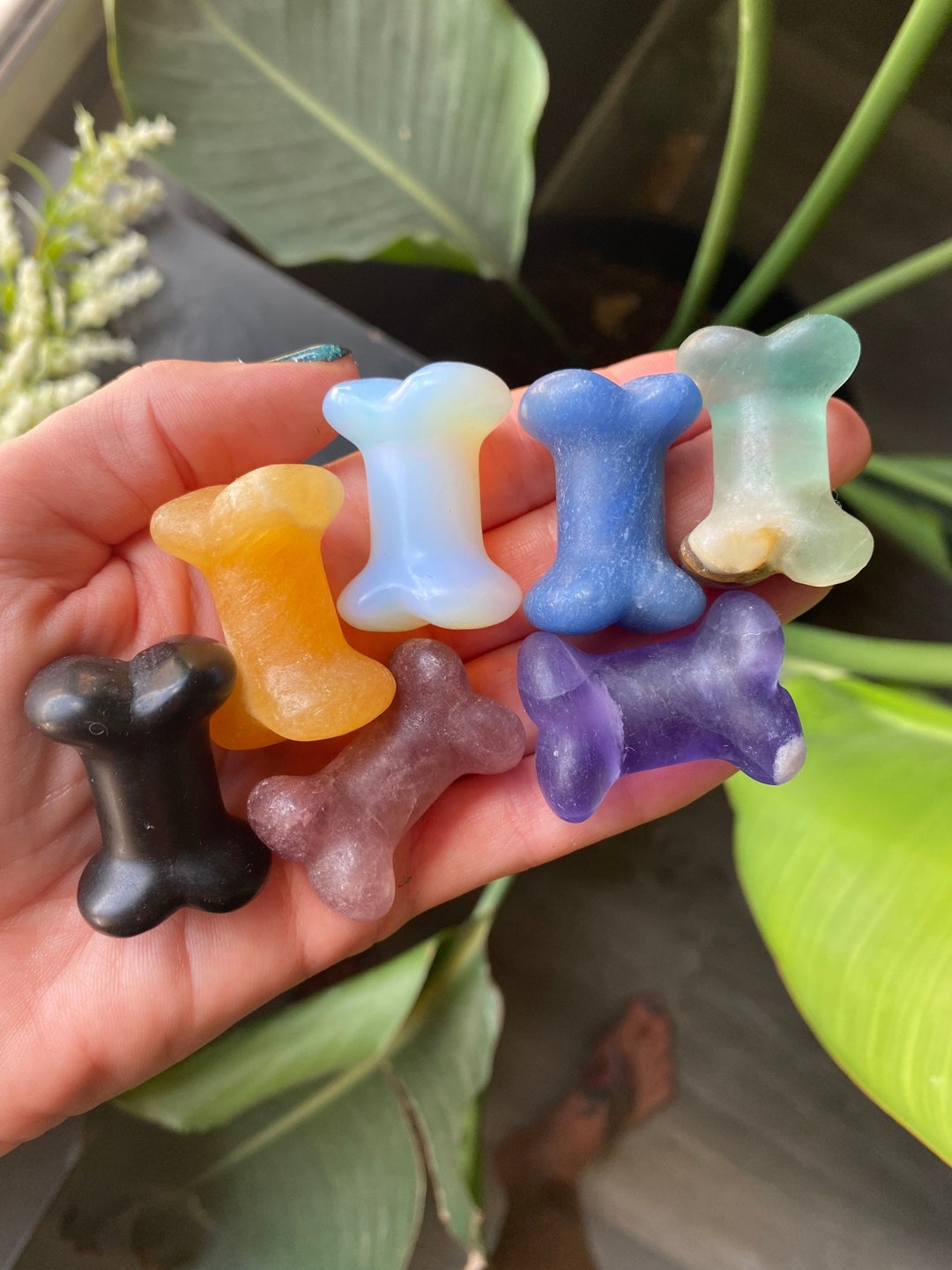 1.4 Inch Dog Bone Assorted Crystal | Natural Stone Carved Dog Bone ...