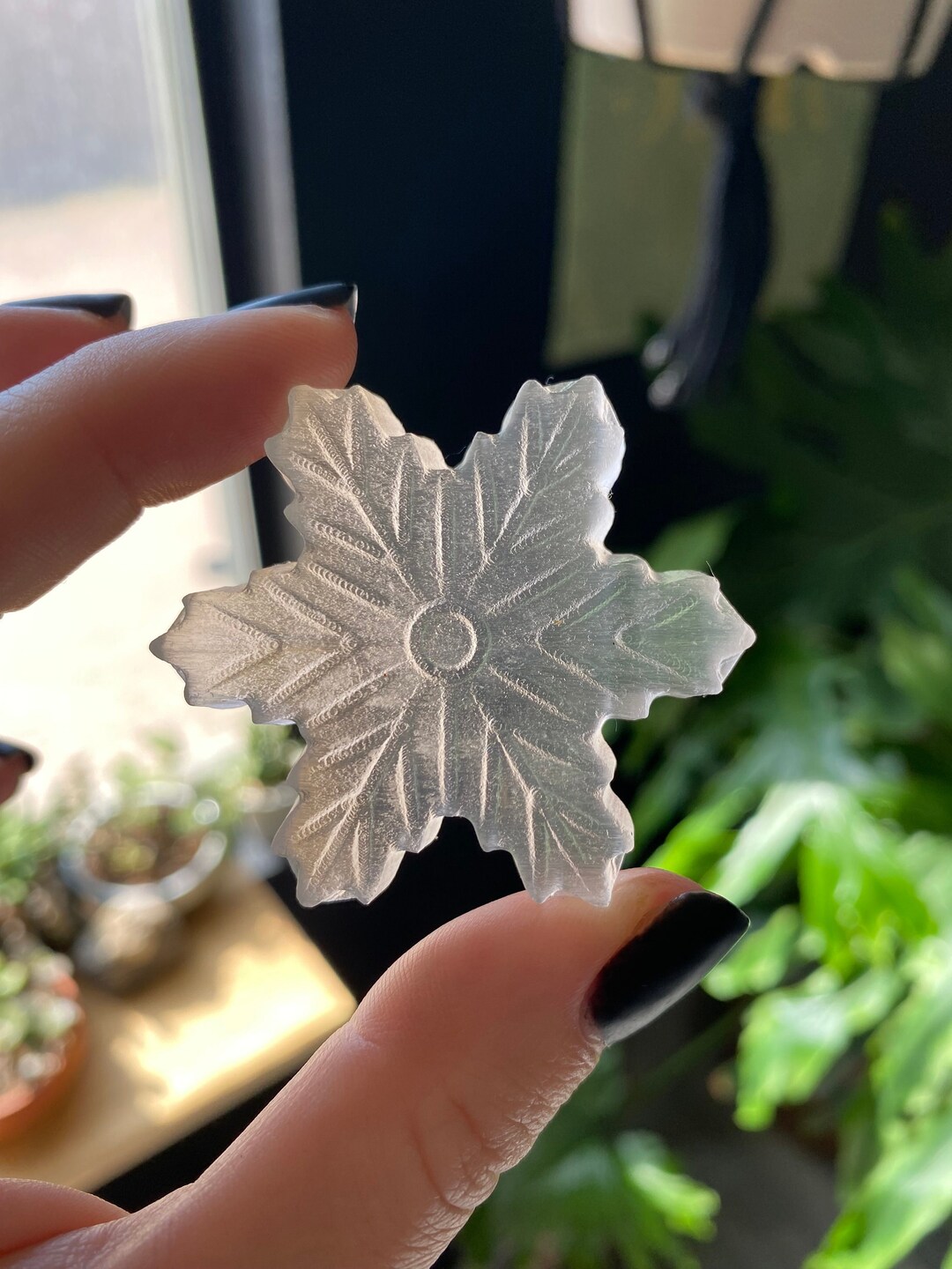 Selenite Snowflake Crystal | Natural Stone Carved Snow Flake ...