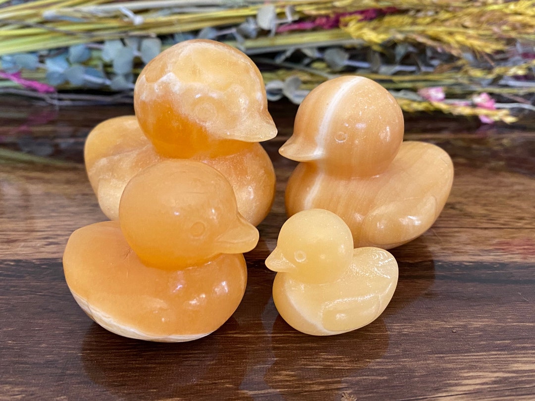 Orange Calcite Duck Crystal | Natural Carved Stone Rubber Duck ...