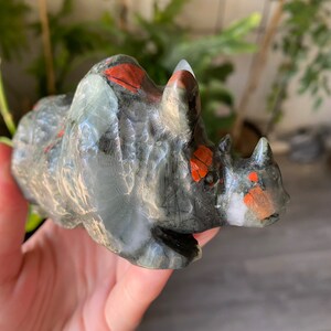 Bloodstone Rhino Crystal | Natural Stone Carved and Polished Rhinoceros ...