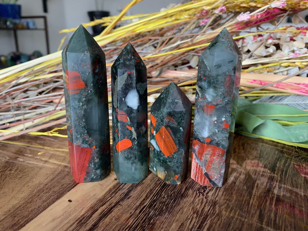 Bloodstone Tower Natural Stone Carved Point Crystal - Etsy