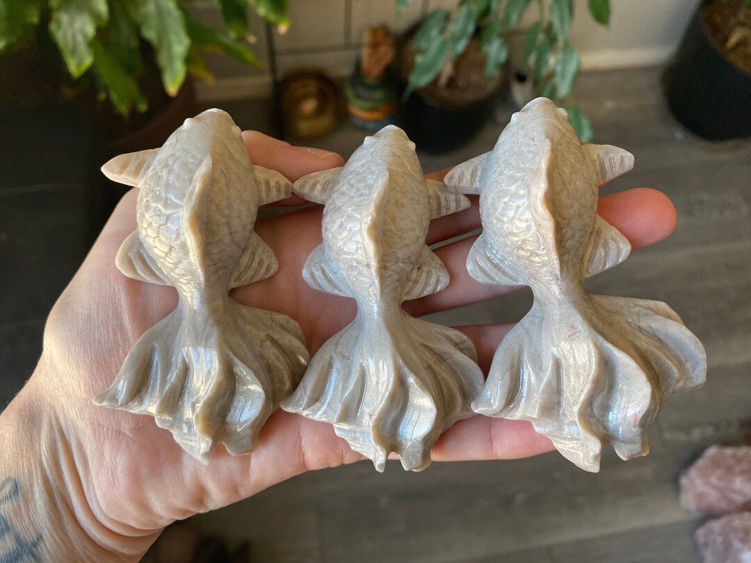 Tan Jade Koi Fish Crystal | Natural Stone Carved and Polished Fish ...