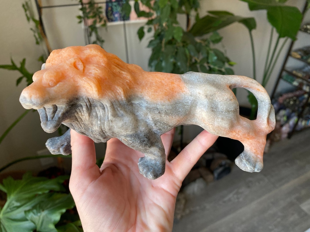 2.2lb Sunstone Lion Crystal | Natural Stone Carved and Polished Leo ...