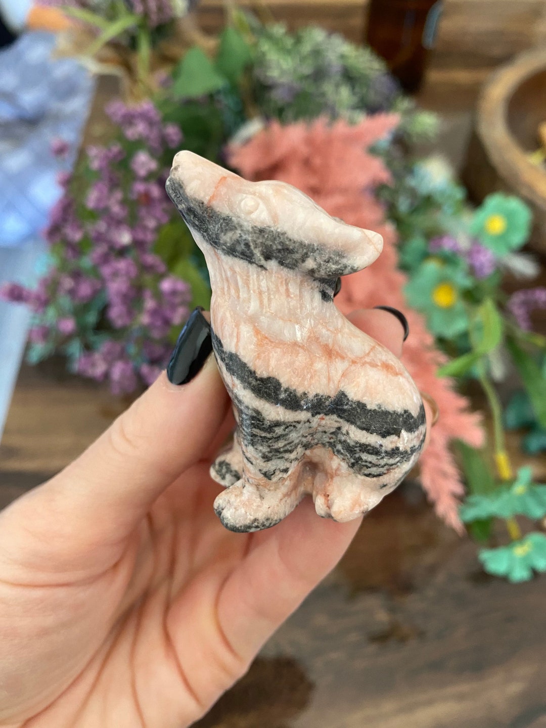 Pink Zebra Jasper Wolf | Natural Stone Polished and Carved ...
