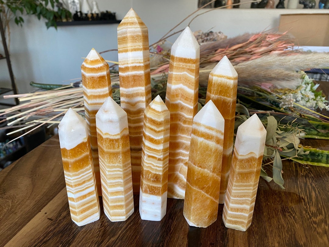 Large Orange Calcite Tower Natural Carved Point XL | Gemstone Generator ...