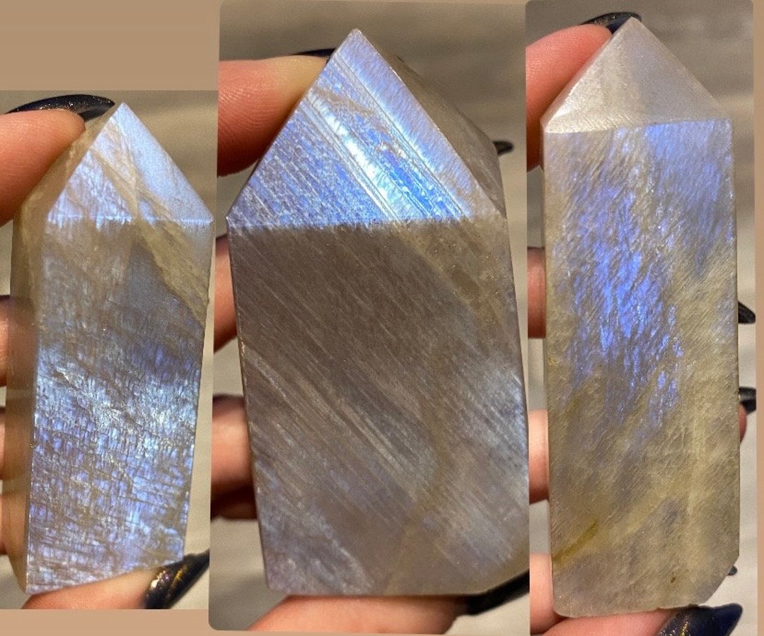 Moonstone With Sunstone Tower Natural Carved Crystal Point Gemstone ...