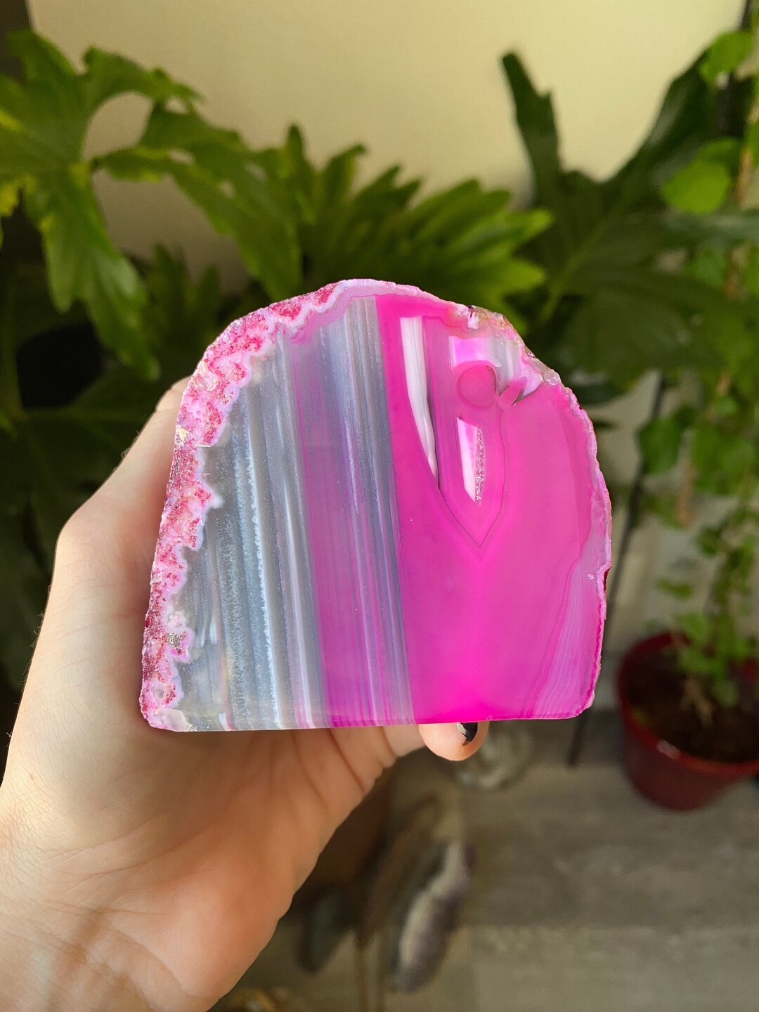 Pink Agate Geode Crystal Display Natural Stone Cut Polished & Color ...