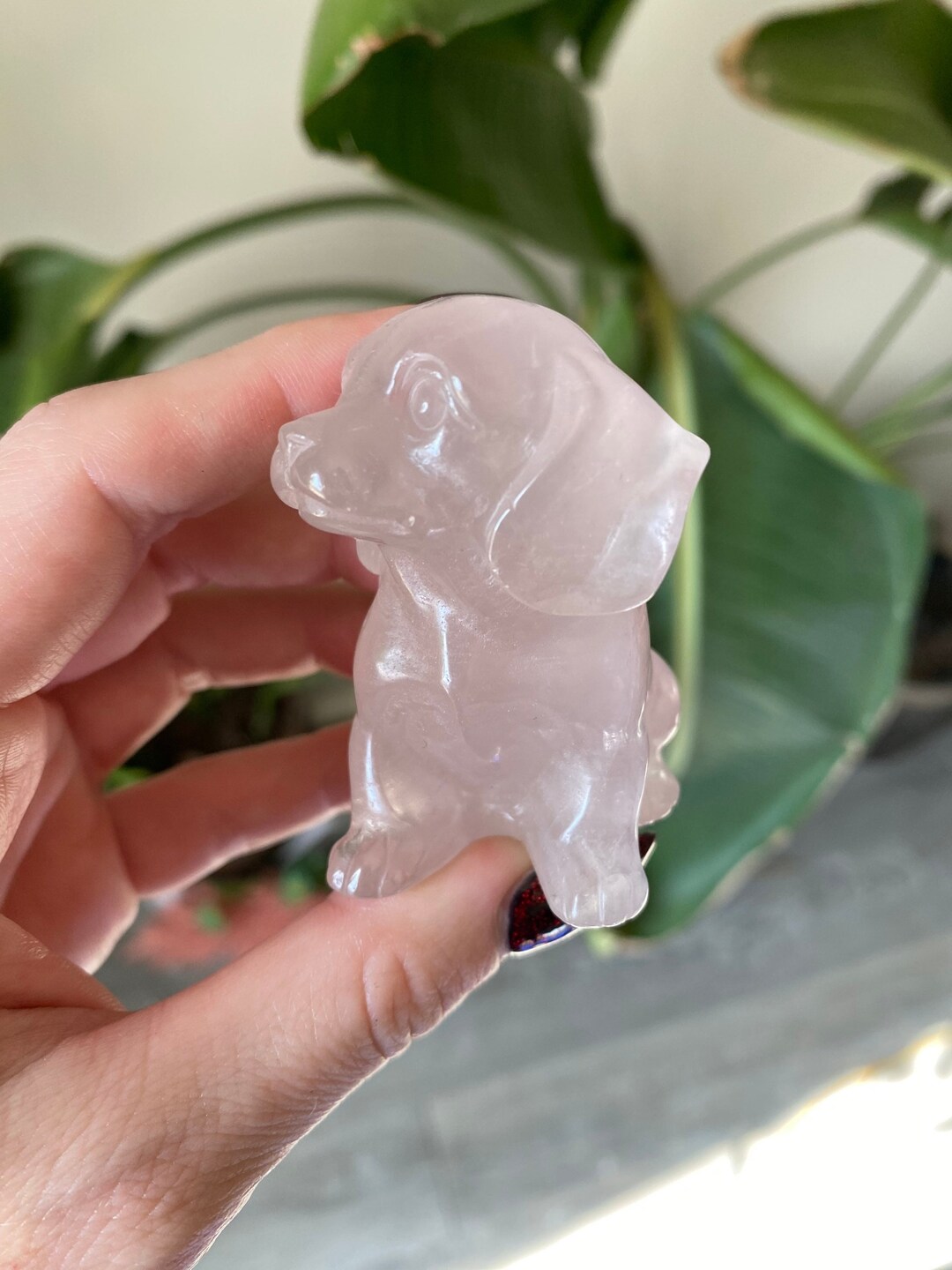 Rose Quartz Dog Crystal | Natural Rose Quartz Stone Carved and Polished ...
