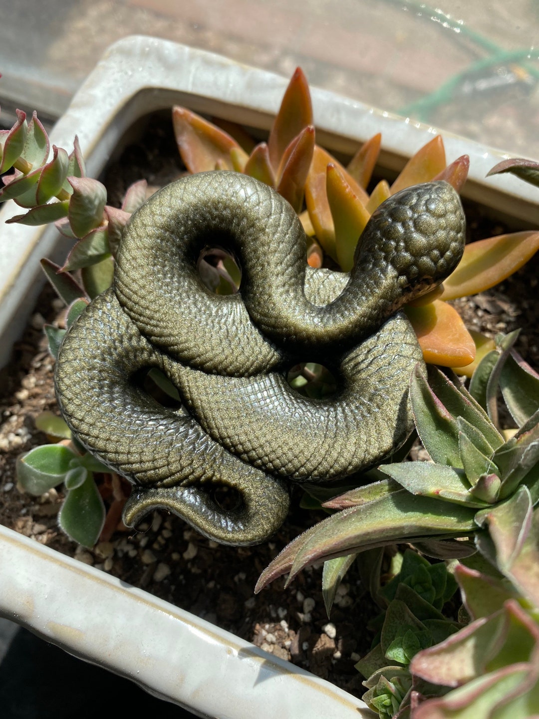 Silver and Gold Sheen Obsidian Snake Crystal | Natural Carved and ...