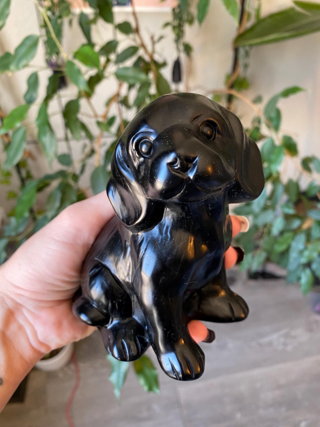 1.6lb Black Obsidian Dog Crystal Large | Natural Stone Carved ...