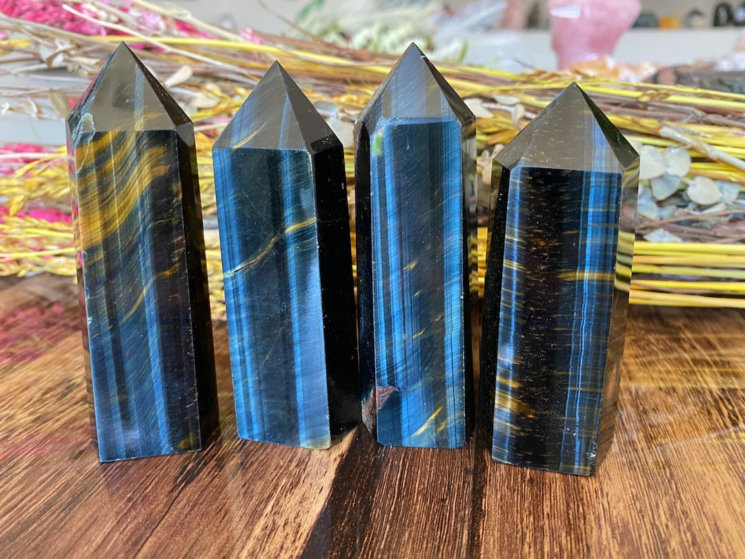 Blue and Yellow Tiger's Eye Crystal Tower Point Natural - Etsy