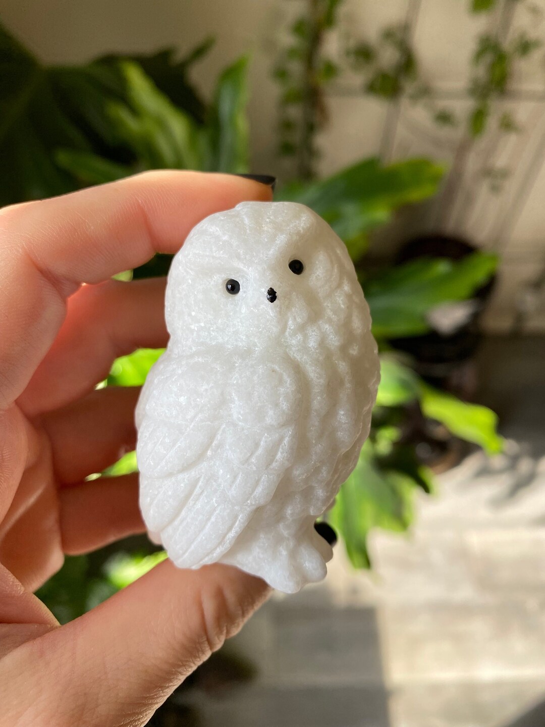 White Jade Owl Crystal | Natural Stone Carved White Snow Owl ...