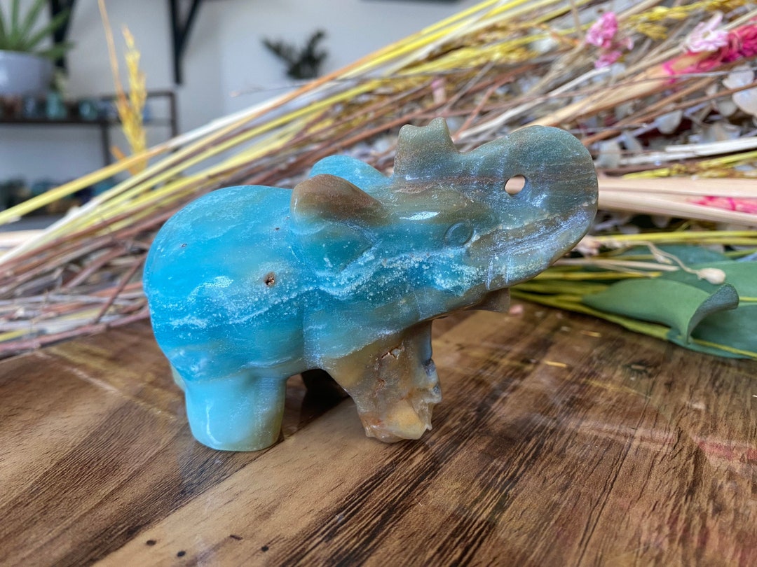 Caribbean Calcite Elephant Crystal | Caribbean Blue Calcite Carved and ...