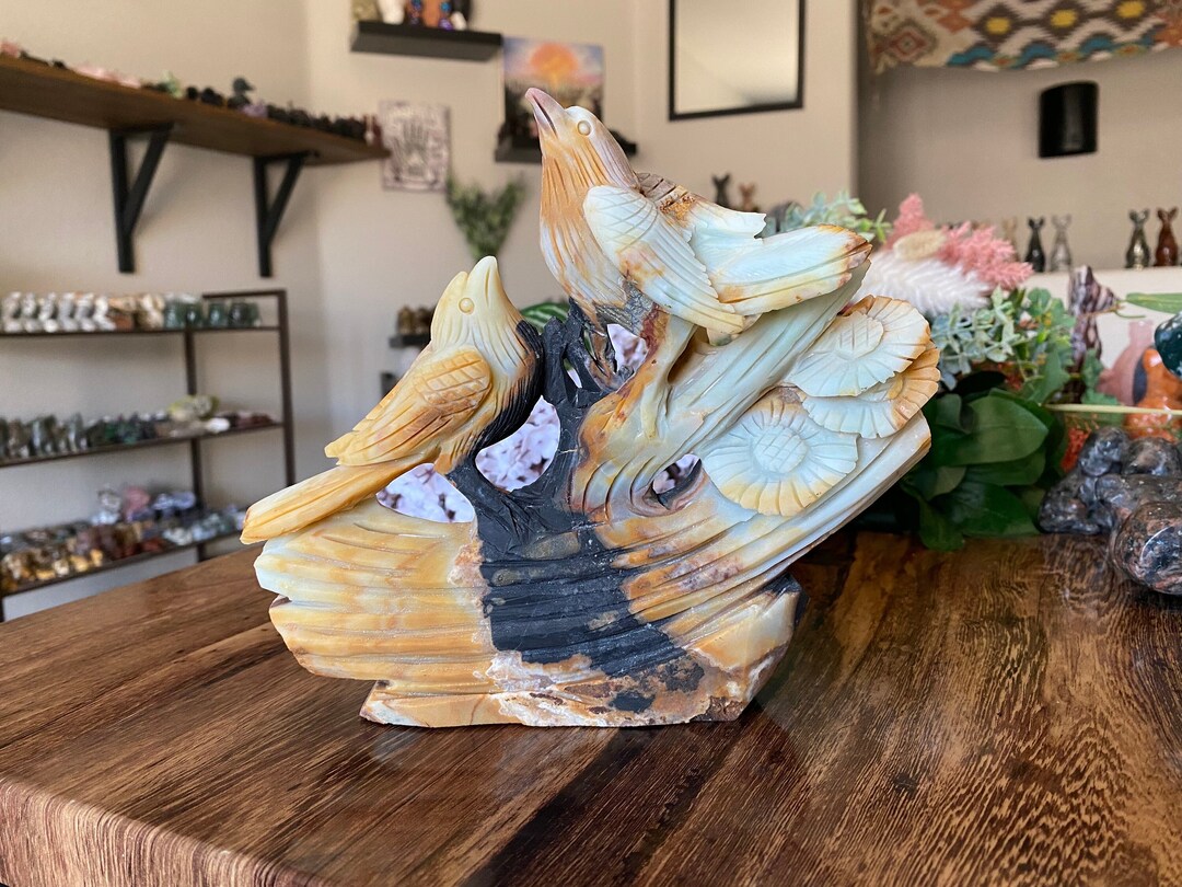 2lb Caribbean Calcite Birds in a Tree Crystal | Carved Natural Stone ...
