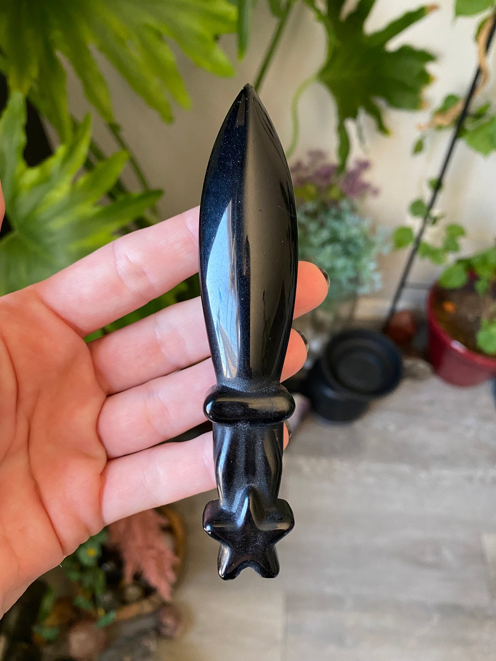 Black Obsidian Dagger Crystal Natural Stone Carved and Polished Knife ...