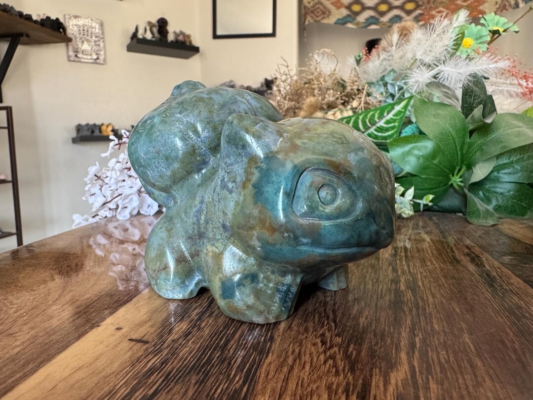 1.2lb Moss Agate Bulbasaur Crystal Large L Natural Stone Carved and ...