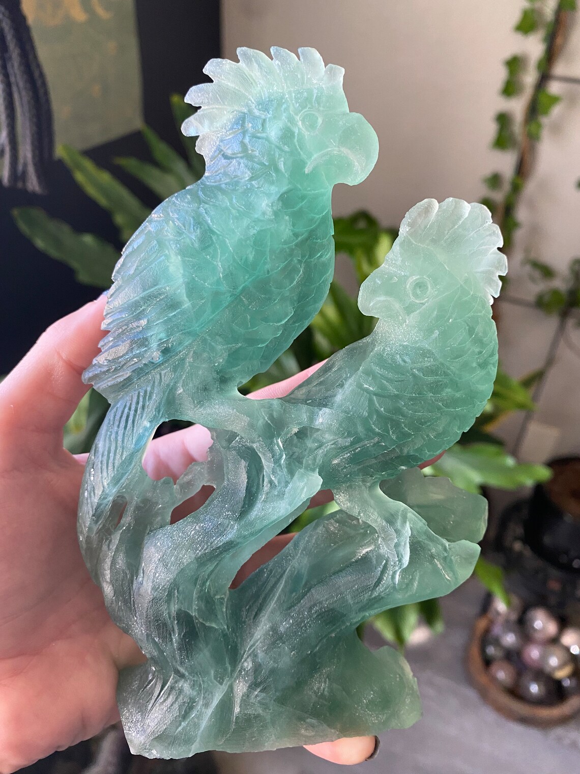 1.4lb Fluorite Birds Crystal | Natural Stone Carved Parrots Cockatoos ...