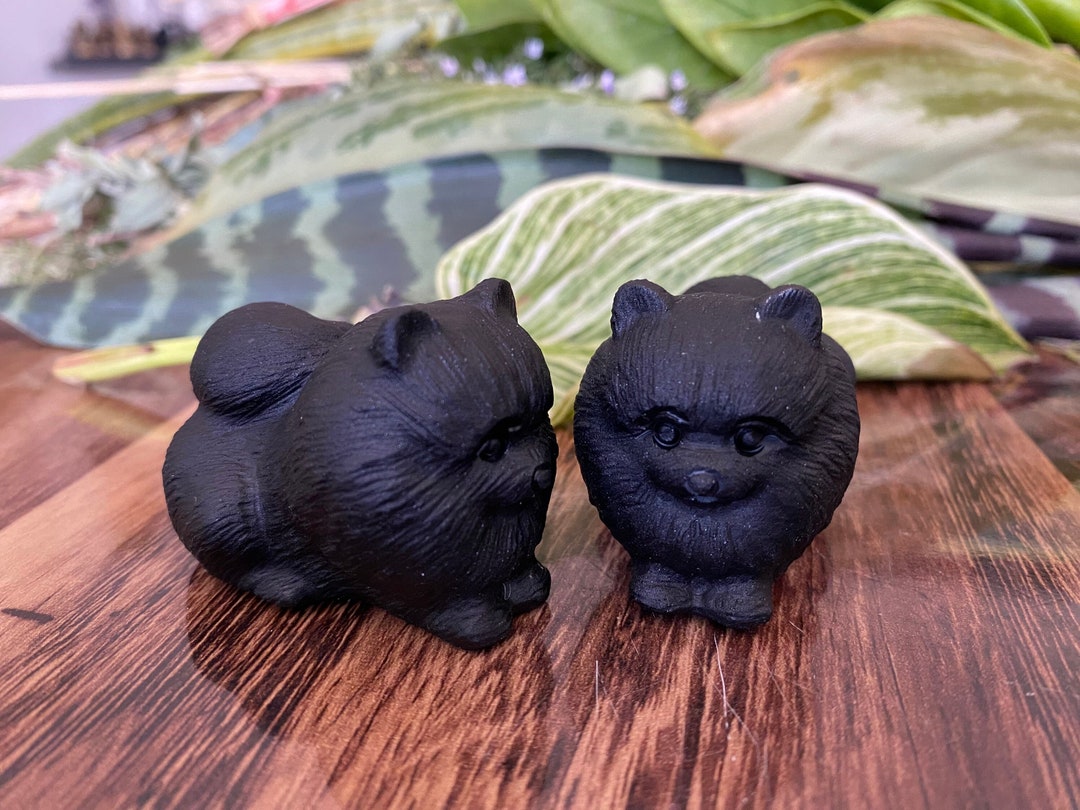 Black Obsidian Pomeranian Crystal | Natural Stone Carved Dog ...